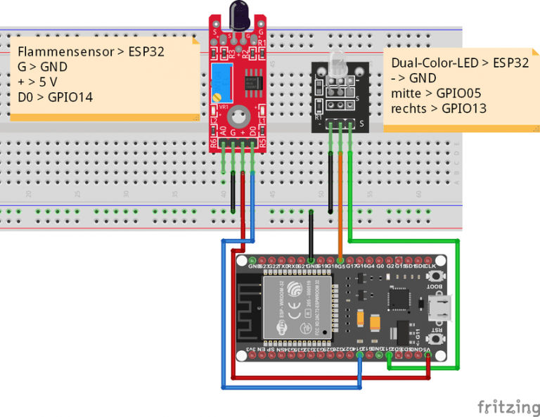 ESP32 - Flammensensor & Dual-Color LED - Technik Blog