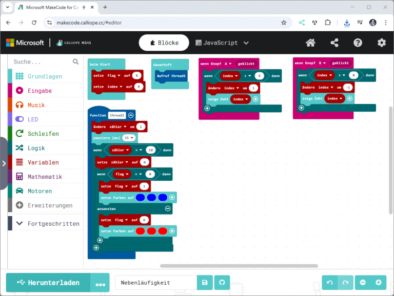 Nebenläufigkeit am Calliope Mini 3: Zwei Aufgaben gleichzeitig ausführen mit MakeCode - Technik Blog